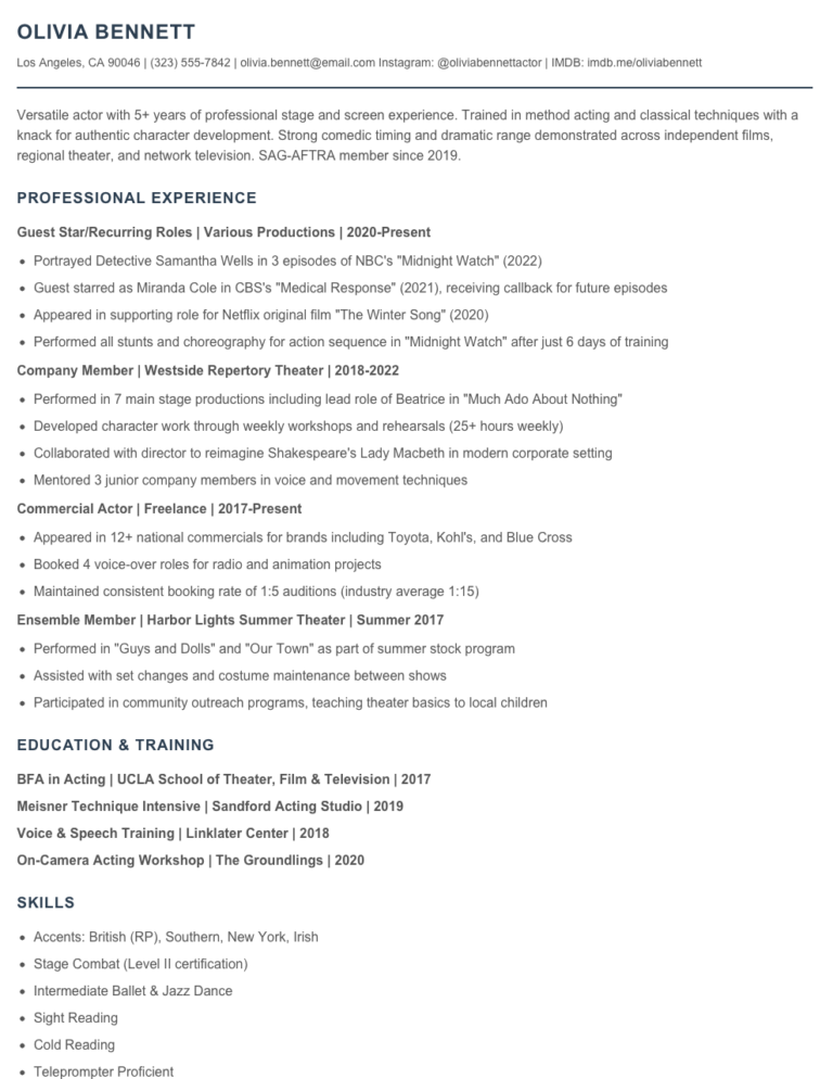 Actor Resume Examples & Templates 2025 - Resume.AI