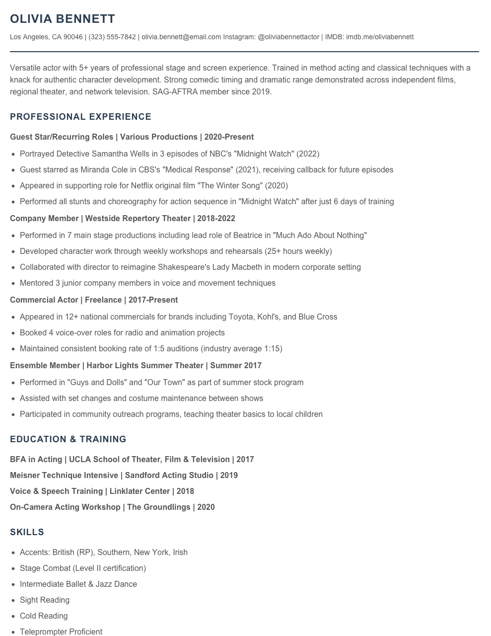 Actor Resume Examples & Templates 2025 - Resume.AI