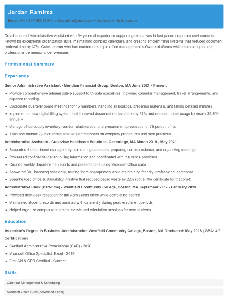 Administrative Assistant Resume Examples & Templates 2025 - Resume.AI