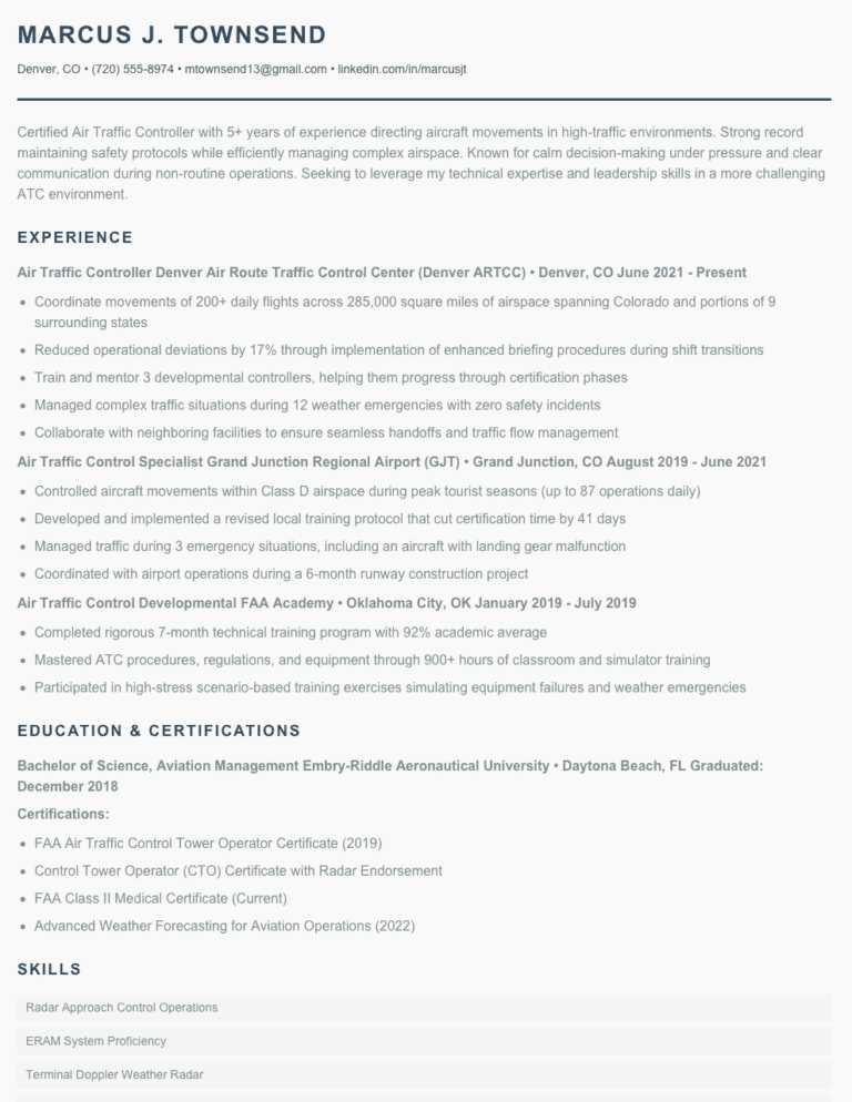 Air Traffic Controller Resume Examples & Templates 2025 - Resume.AI