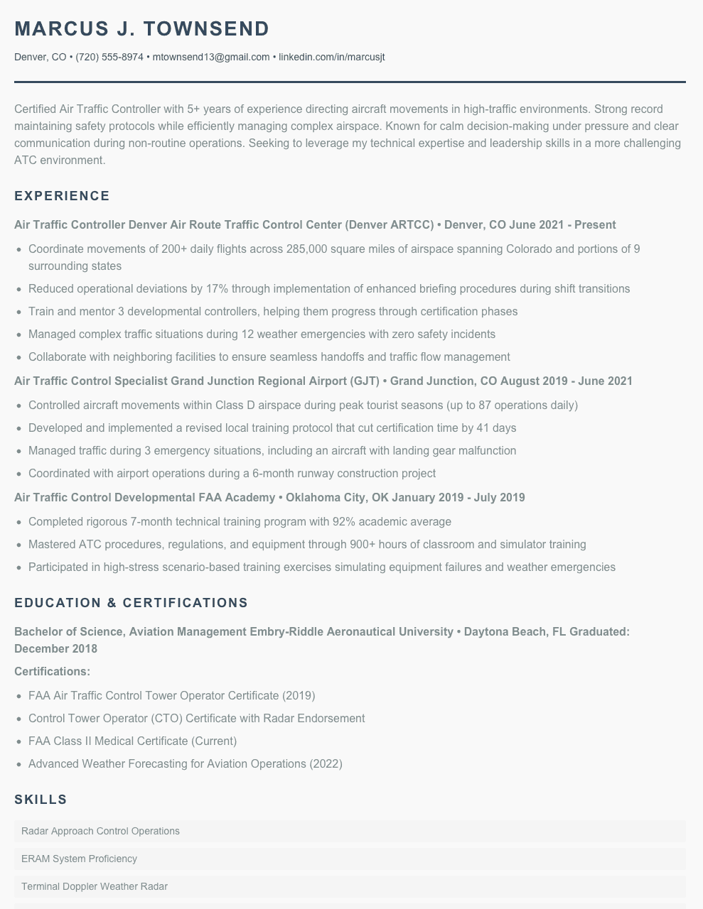 Air Traffic Controller Resume Examples & Templates 2025 - Resume.AI