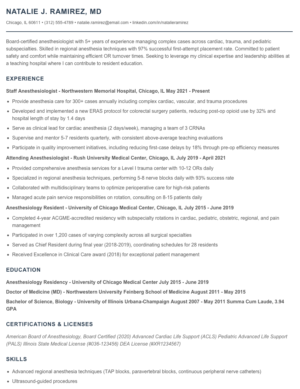 Anesthesiologist Resume Examples & Templates 2025 - Resume.AI