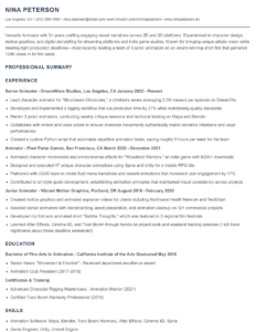 Animator Resume Examples & Templates 2025 - Resume.AI