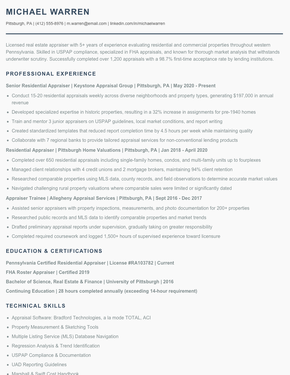 Appraiser Resume Examples & Templates 2025 - Resume.AI