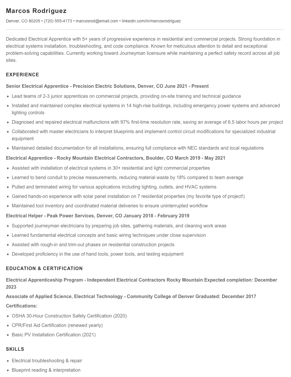 Apprentice Resume Examples & Templates 2025 - Resume.AI