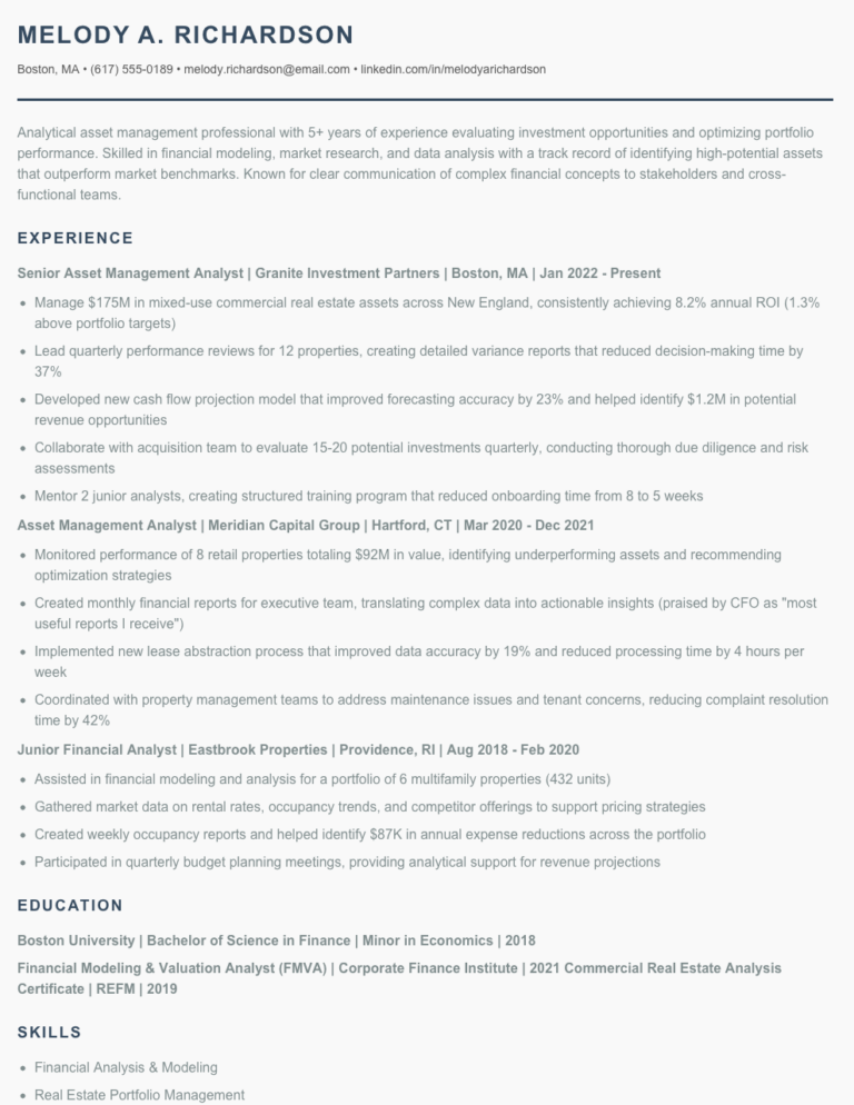 Asset Management Analyst Resume Examples & Templates 2025 - Resume.AI