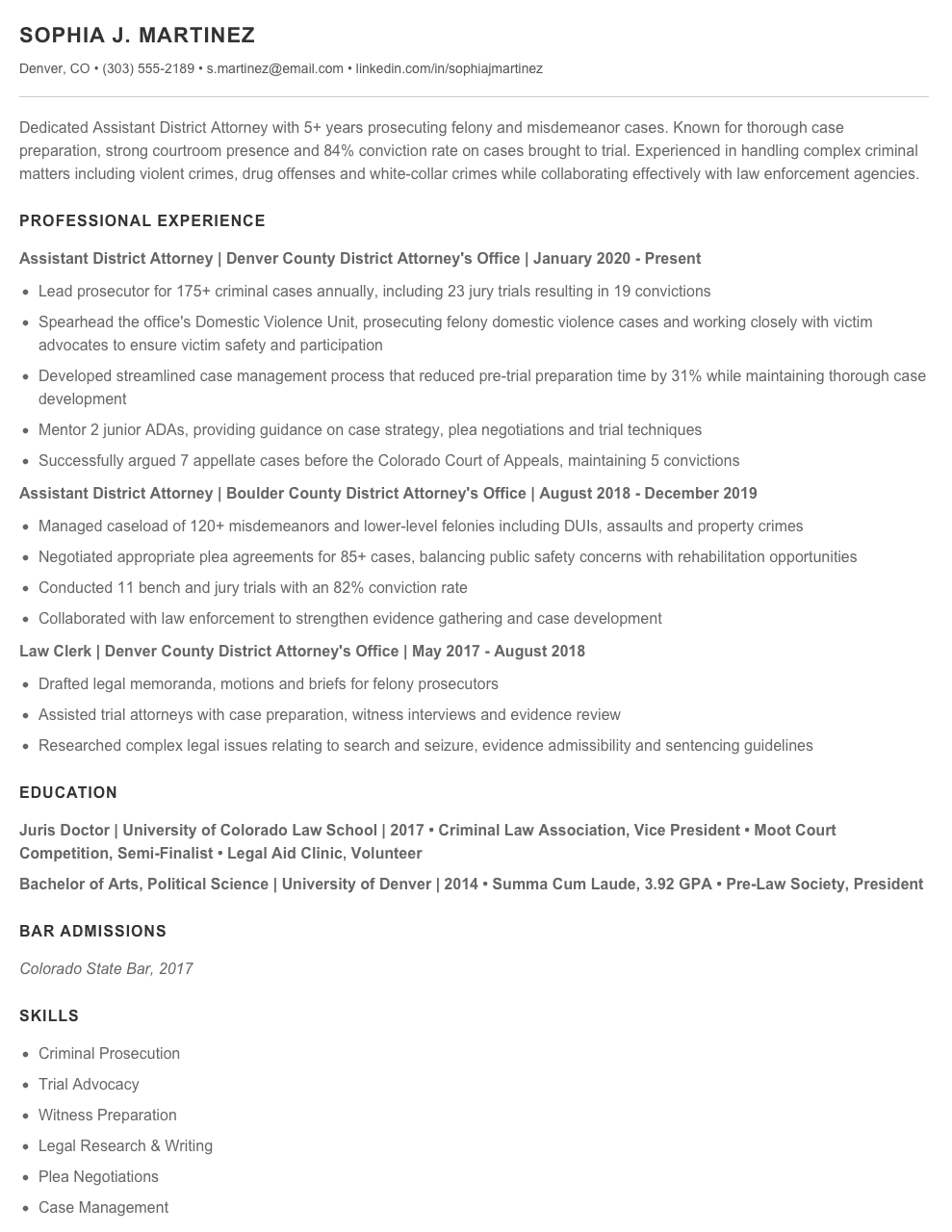 Assistant District Attorney Resume Examples & Templates 2025 - Resume.AI