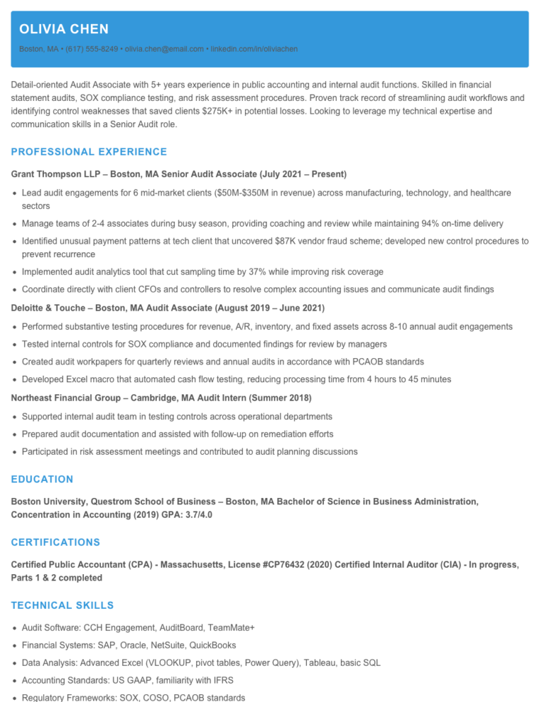 Audit Associate Resume Examples & Templates 2025 - Resume.AI