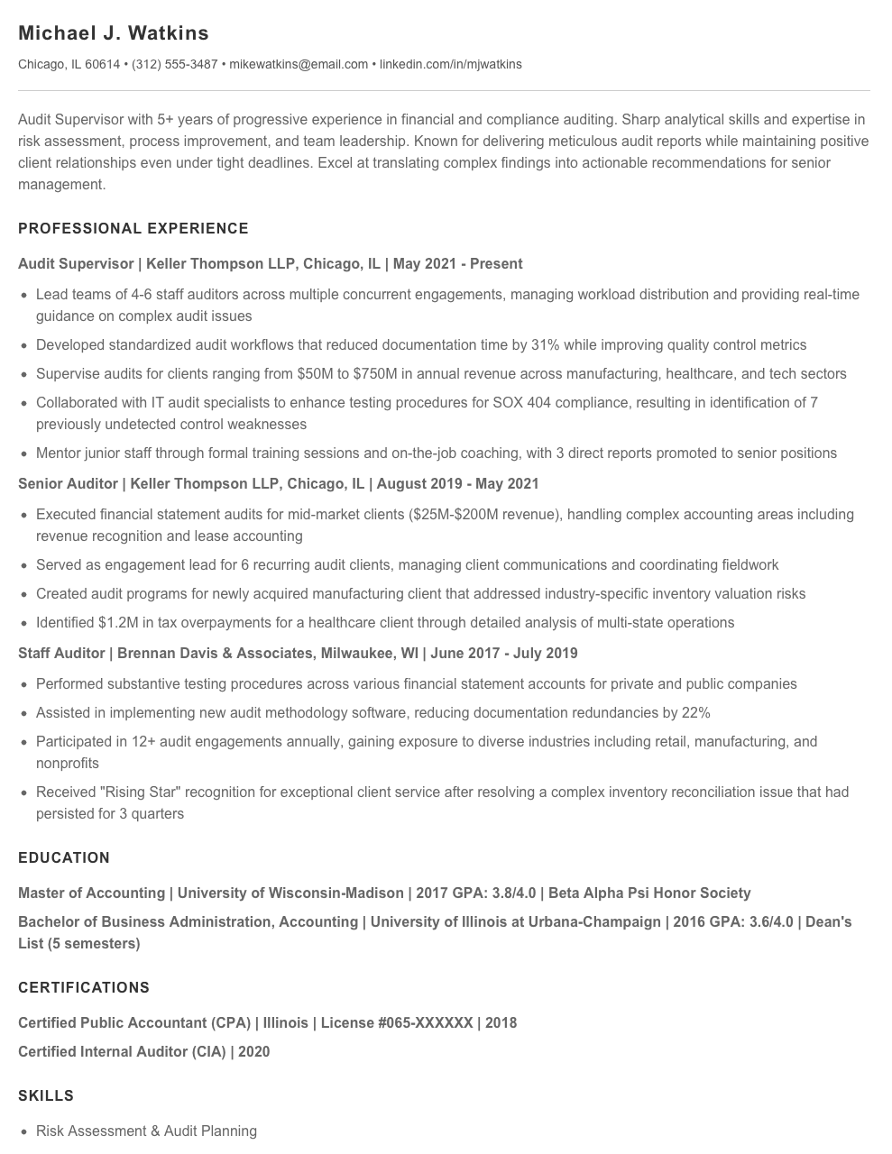 Audit Supervisor Resume Examples & Templates 2025 - Resume.AI