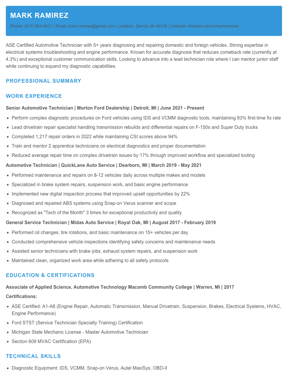 Automotive Technician Resume Examples & Templates 2025 - Resume.AI