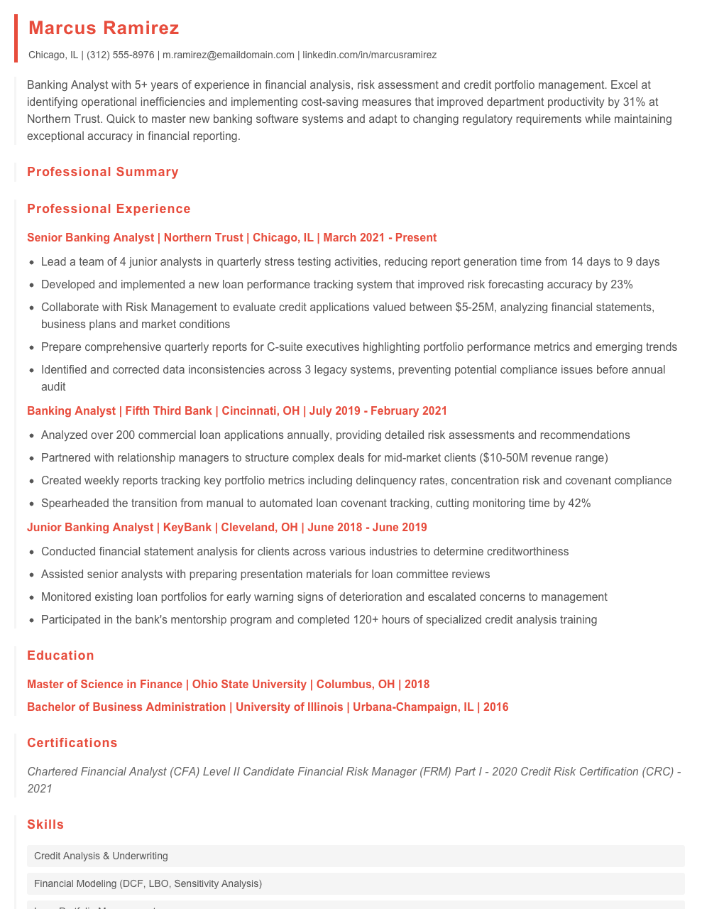 Banking Analyst Resume Examples & Templates 2025 - Resume.AI