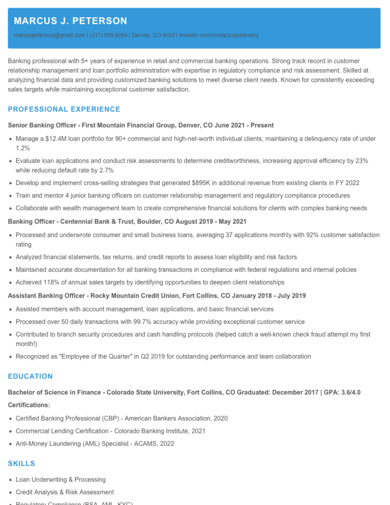 Banking Officer Resume Examples & Templates 2025 - Resume.AI