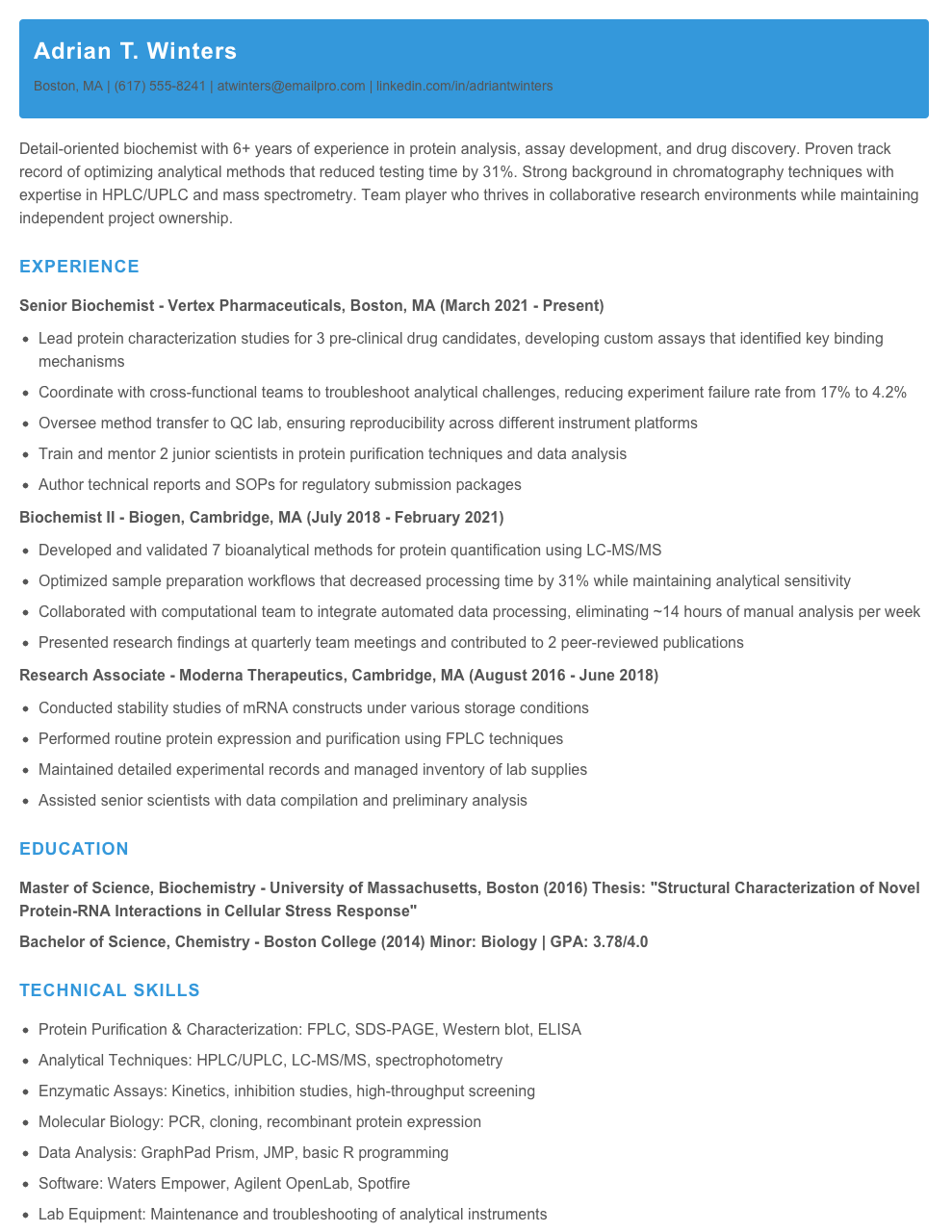 Biochemist Resume Examples & Templates 2025 - Resume.AI