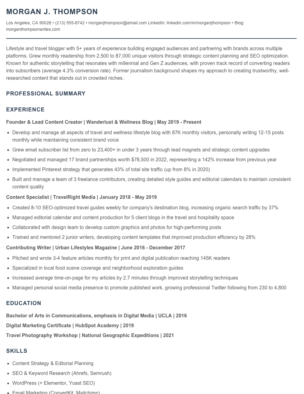 Blogger Resume Examples & Templates 2025 - Resume.AI