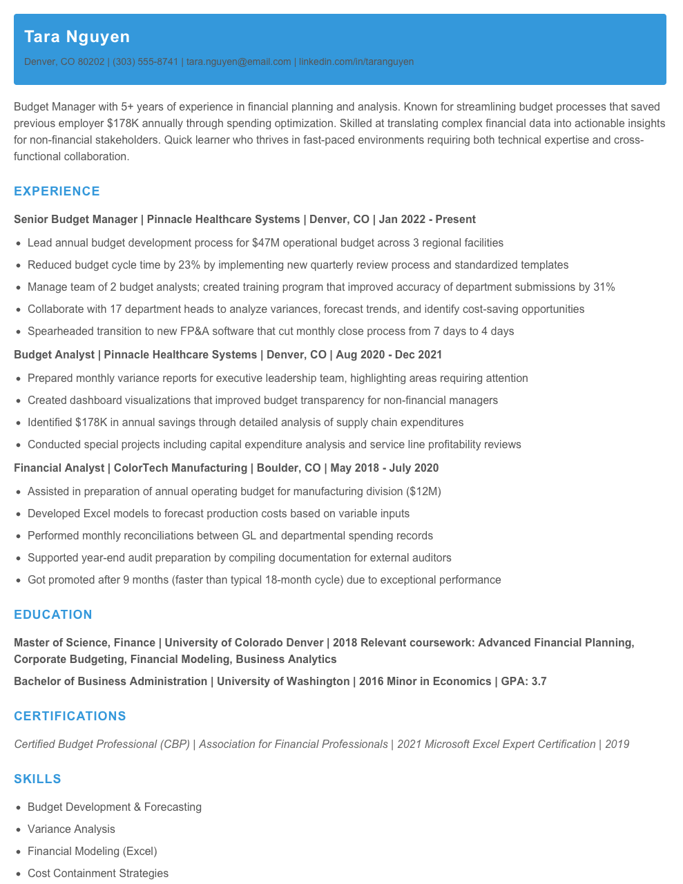 Budget Manager Resume Examples & Templates 2025 - Resume.AI
