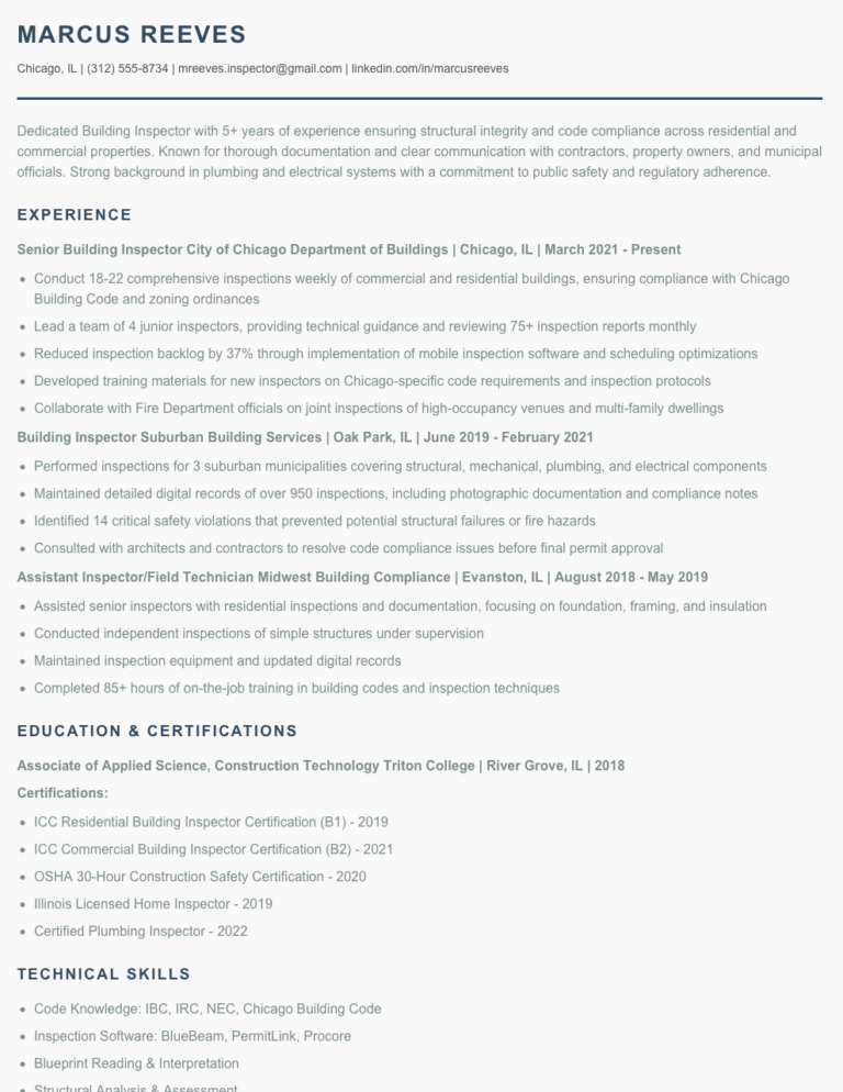 Building Inspector Resume Examples & Templates 2025 - Resume.AI