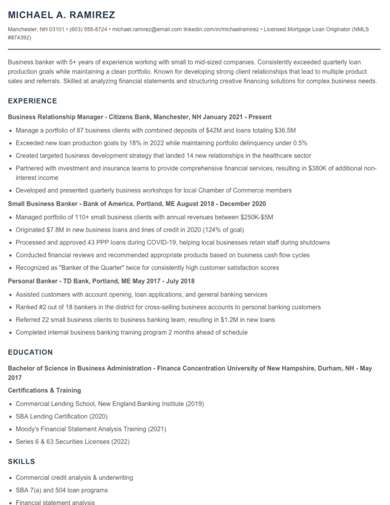 Business Banker Resume Examples & Templates 2025 - Resume.AI