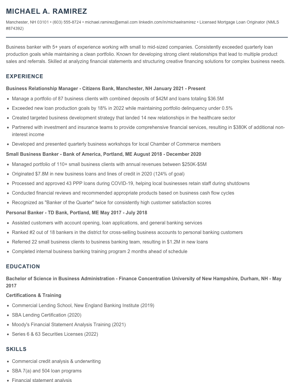 Business Banker Resume Examples & Templates 2025 - Resume.AI