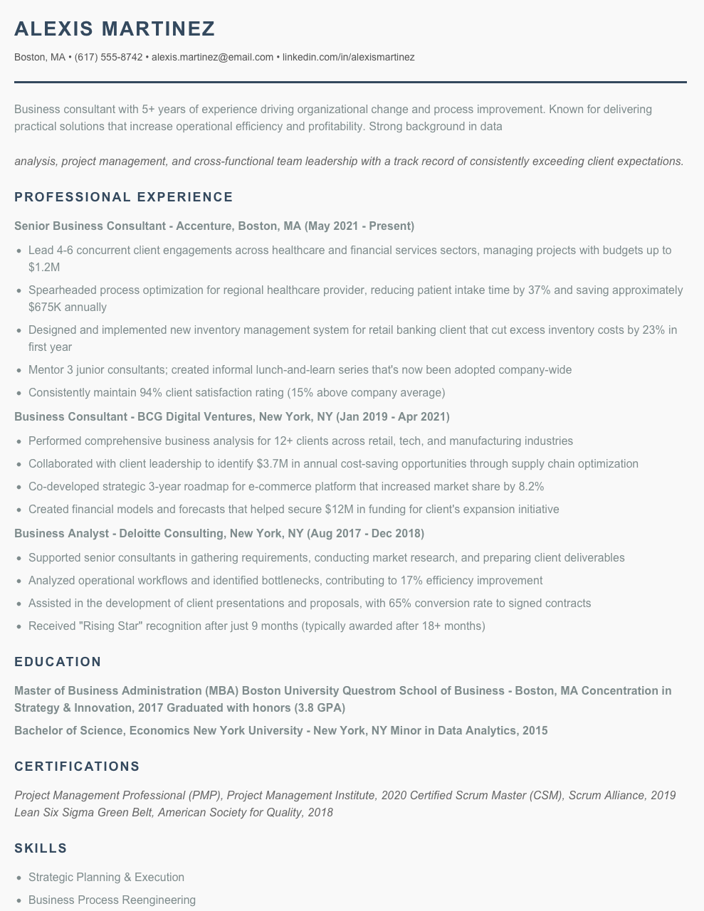 Business Consultant Resume Examples & Templates 2025 - Resume.AI