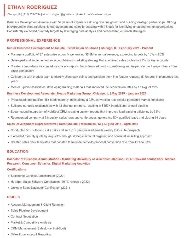 Business Development Associate Resume Examples & Templates 2025 - Resume.AI