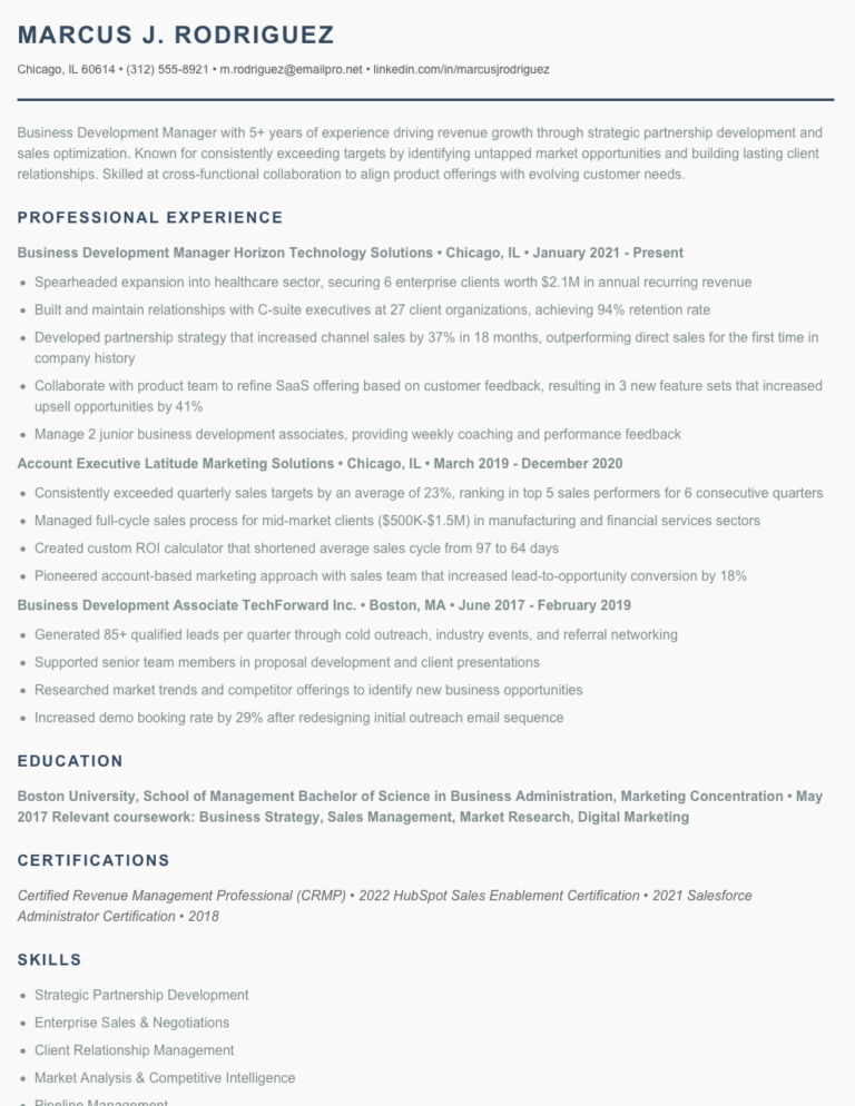 Business Development Manager Resume Examples & Templates 2025 - Resume.AI