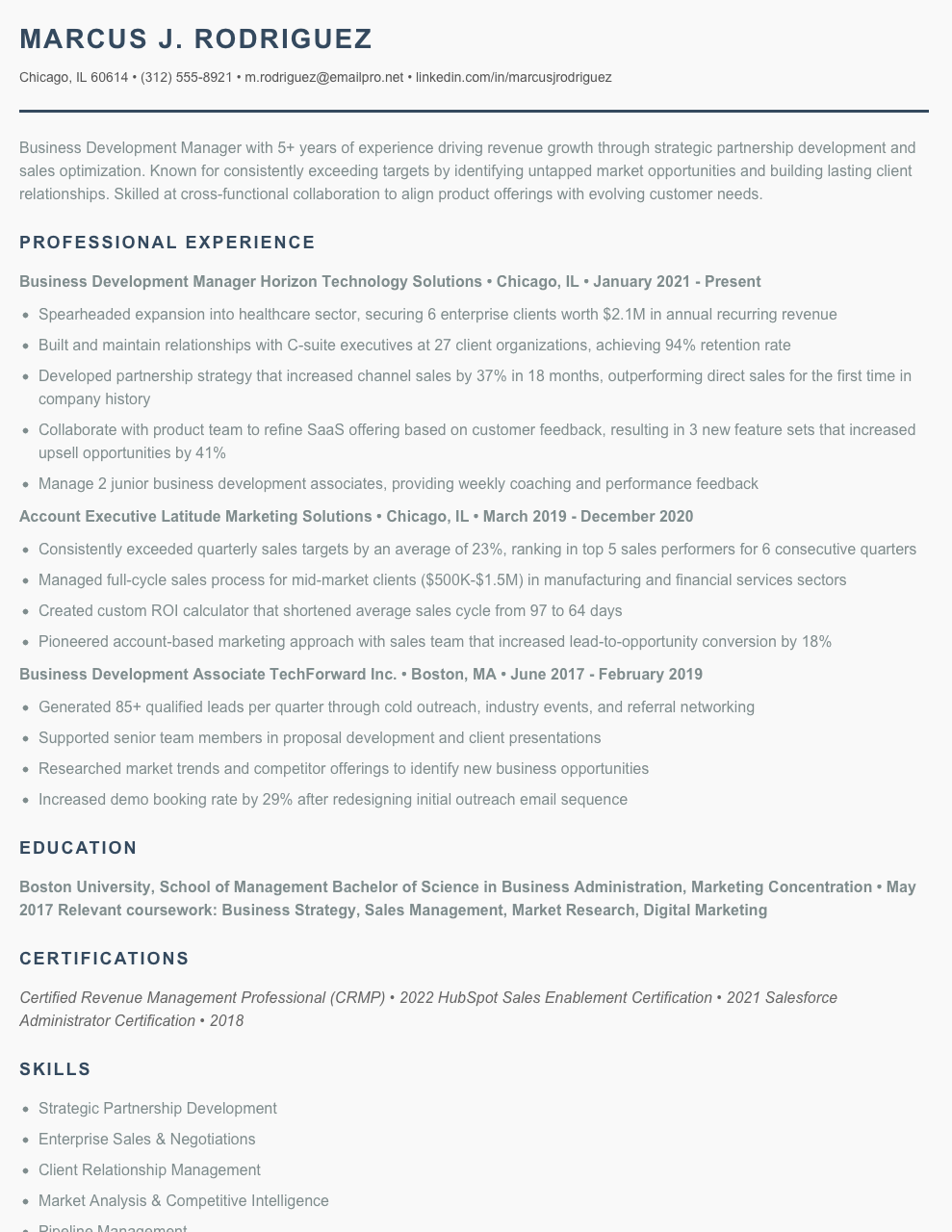 Business Development Manager Resume Examples & Templates 2025 - Resume.AI