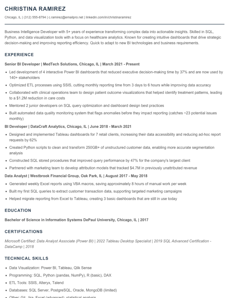Business Intelligence Developer Resume Examples & Templates 2025 ...
