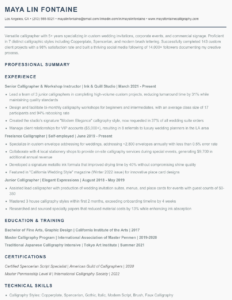 Calligrapher Resume Examples & Templates 2025 - Resume.AI