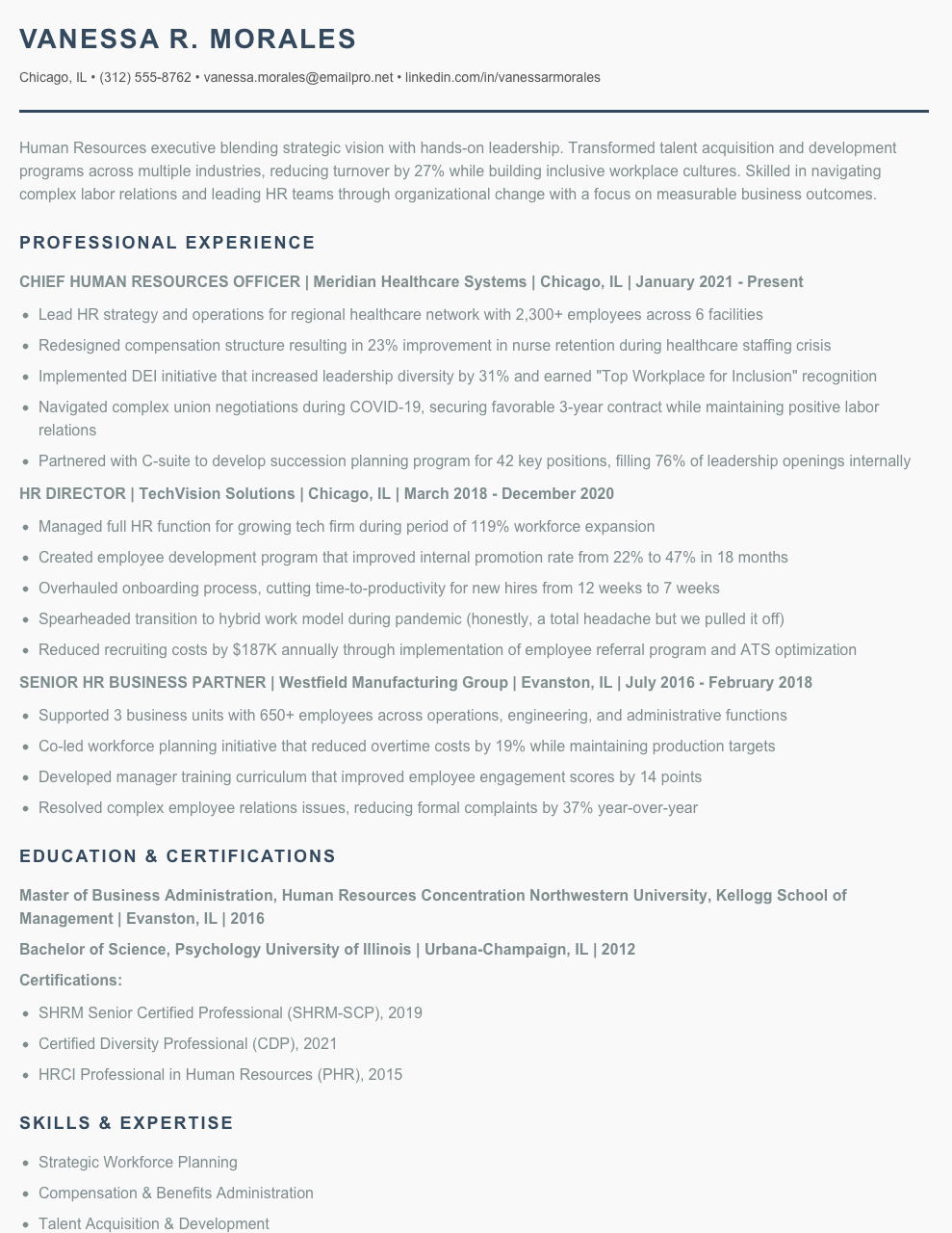 Chief Human Resources Officer Resume Examples & Templates 2025 - Resume.AI