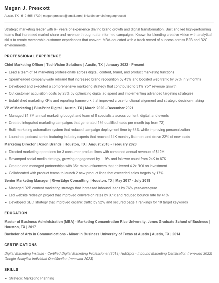 Chief Marketing Officer Resume Examples & Templates 2025 - Resume.AI