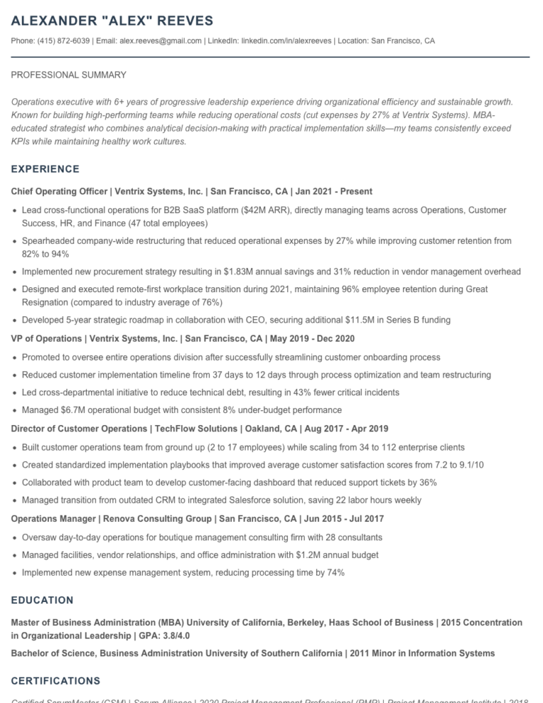 Chief Operating Officer Resume Examples & Templates 2025 - Resume.AI