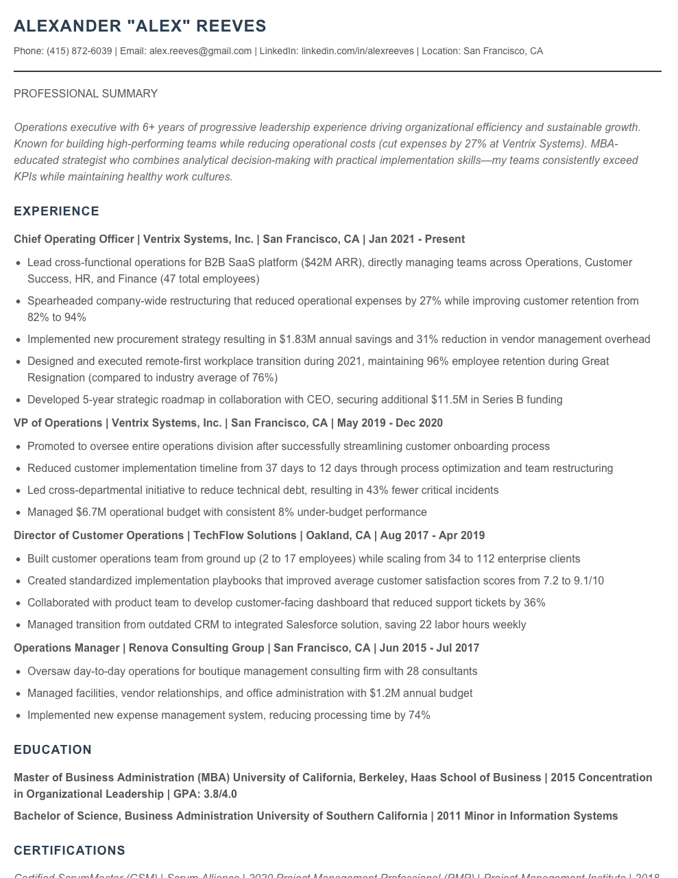Chief Operating Officer Resume Examples & Templates 2025 - Resume.AI