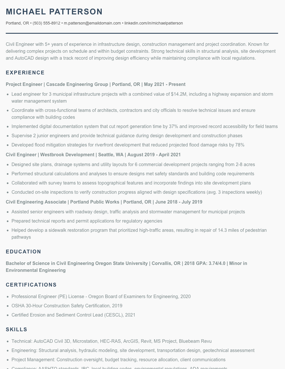 Civil Engineer Resume Examples & Templates 2025 - Resume.AI