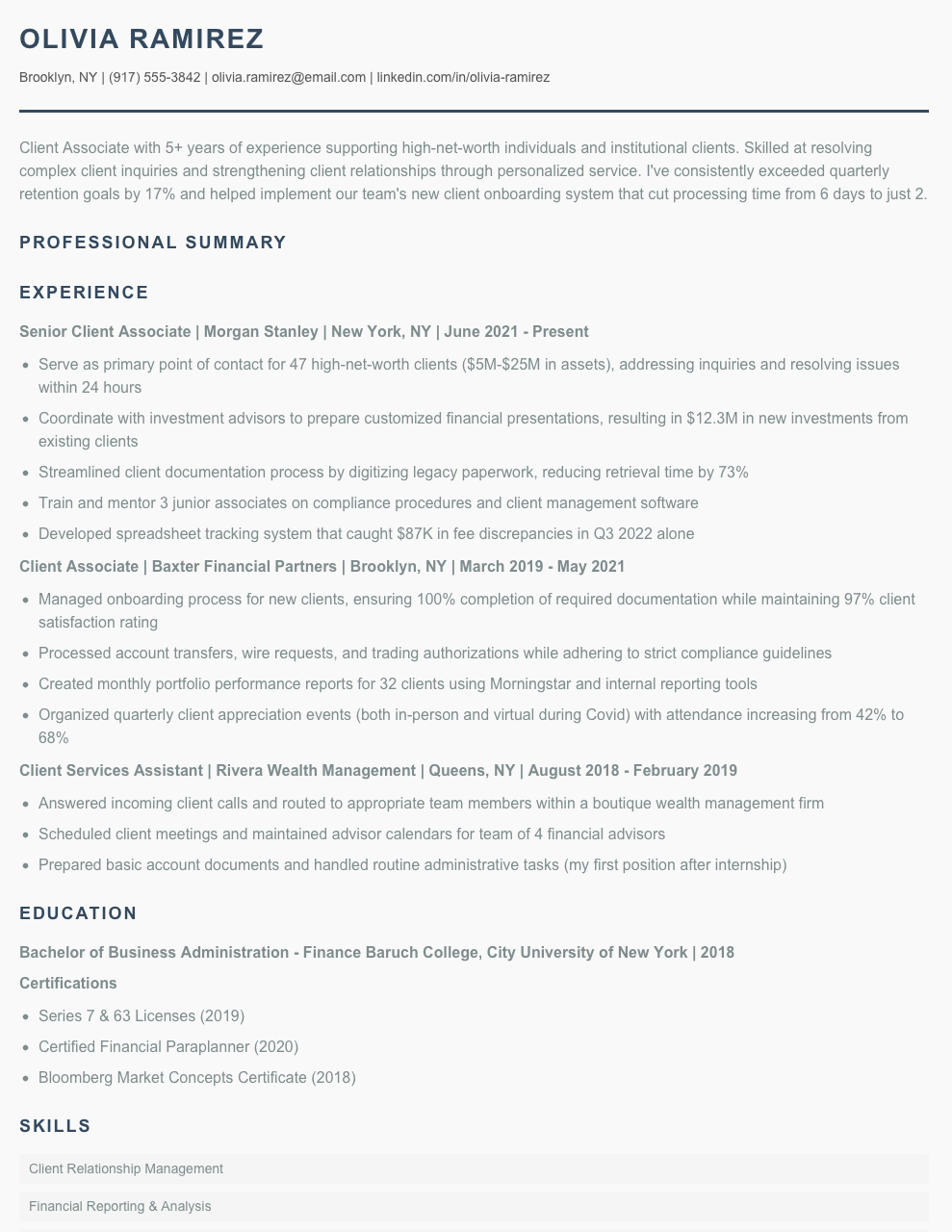 Client Associate Resume Examples & Templates 2025 - Resume.AI