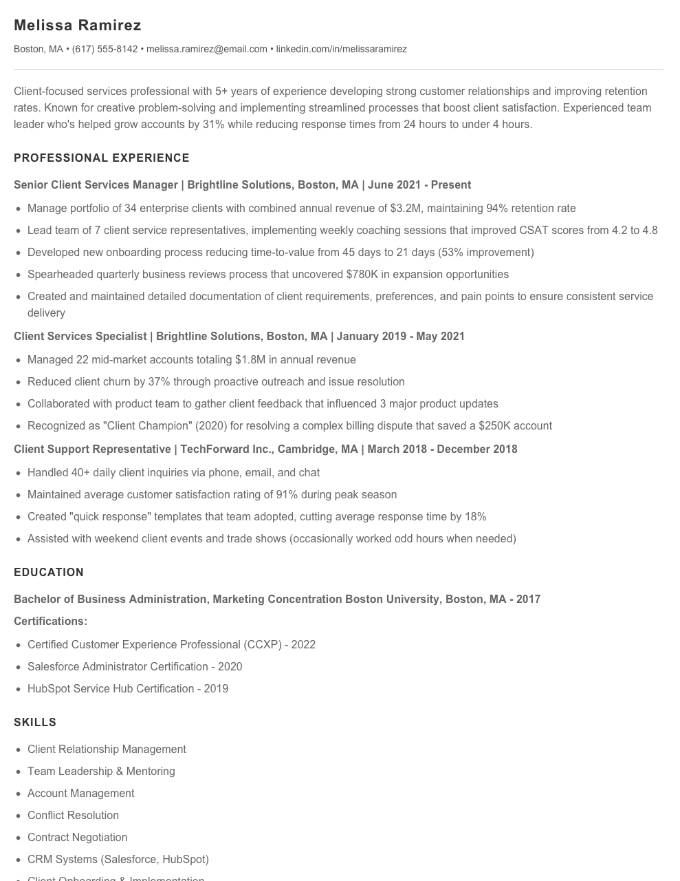 Client Services Manager Resume Examples & Templates 2025 - Resume.AI