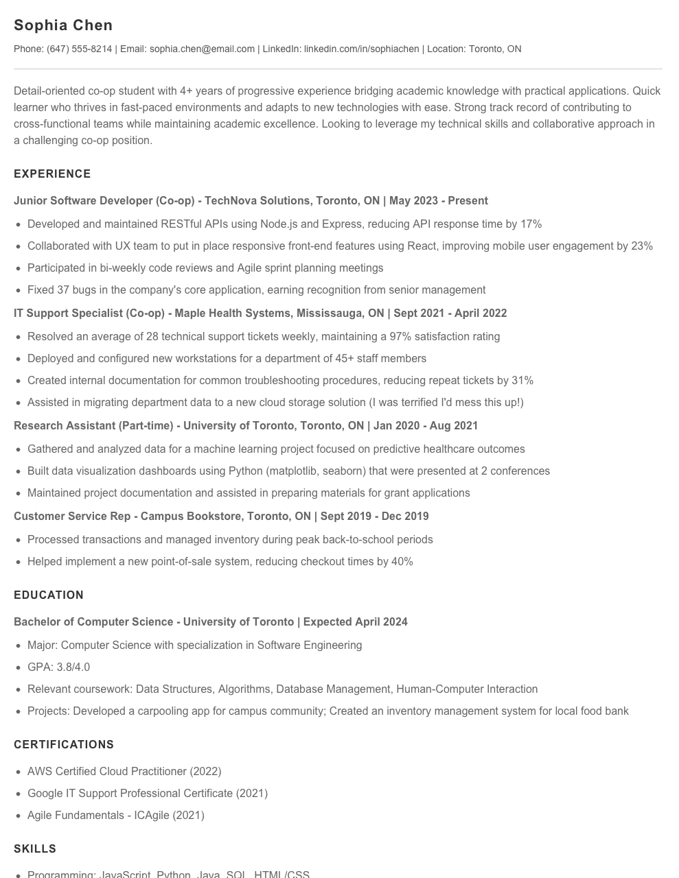 Co-op Student Resume Examples & Templates 2025 - Resume.AI