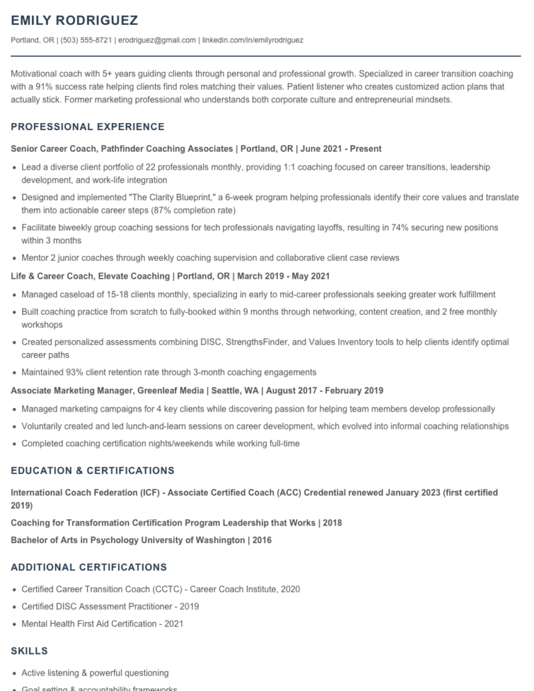 Coach Resume Examples & Templates 2025 - Resume.AI