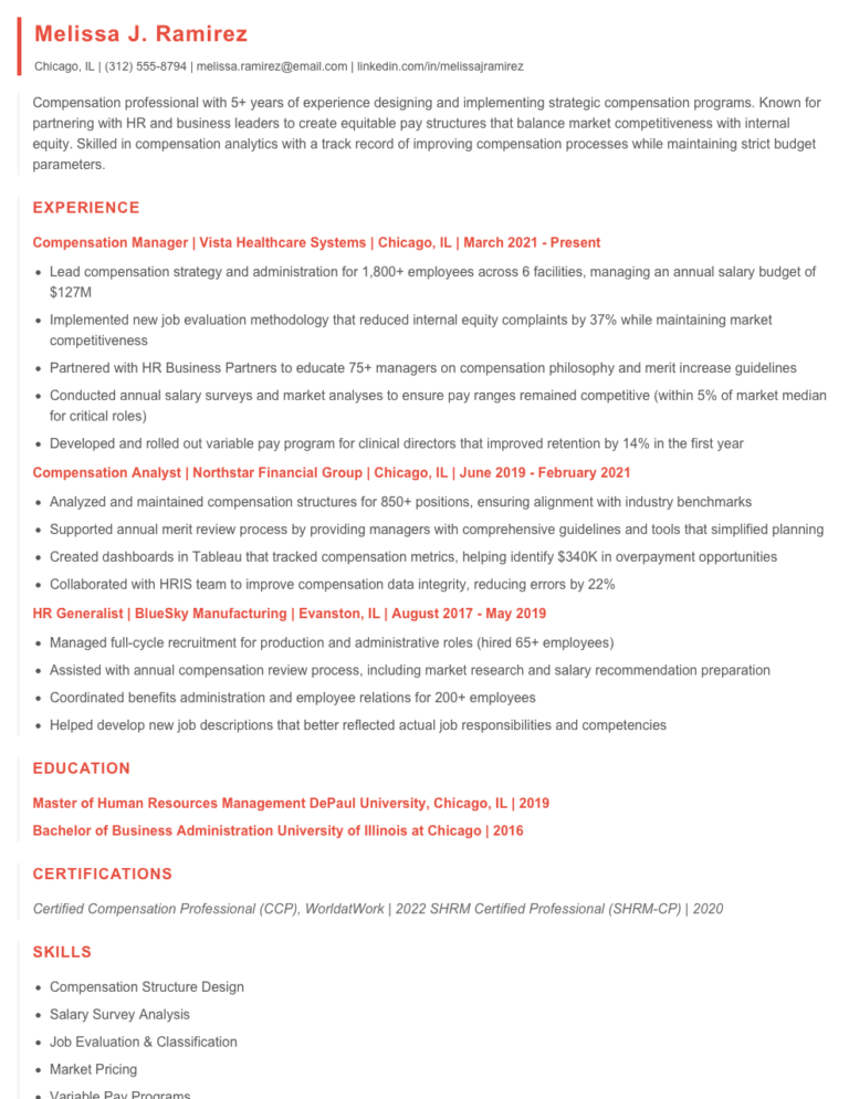 Compensation Manager Resume Examples & Templates 2025 - Resume.AI