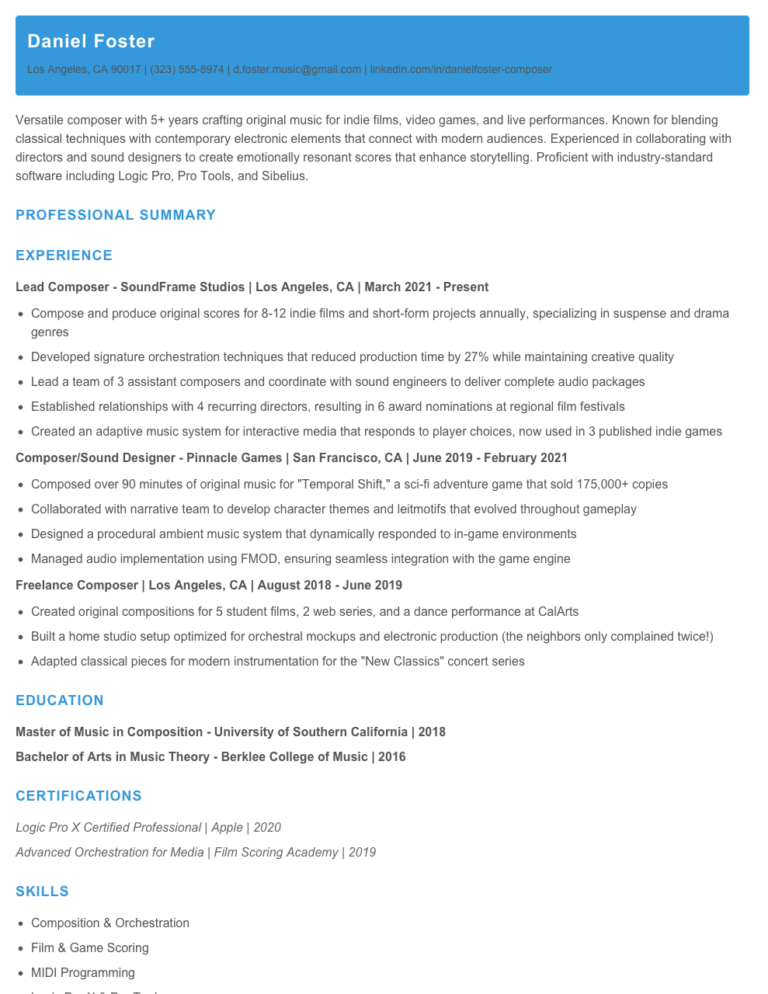 Composer Resume Examples & Templates 2025 - Resume.AI