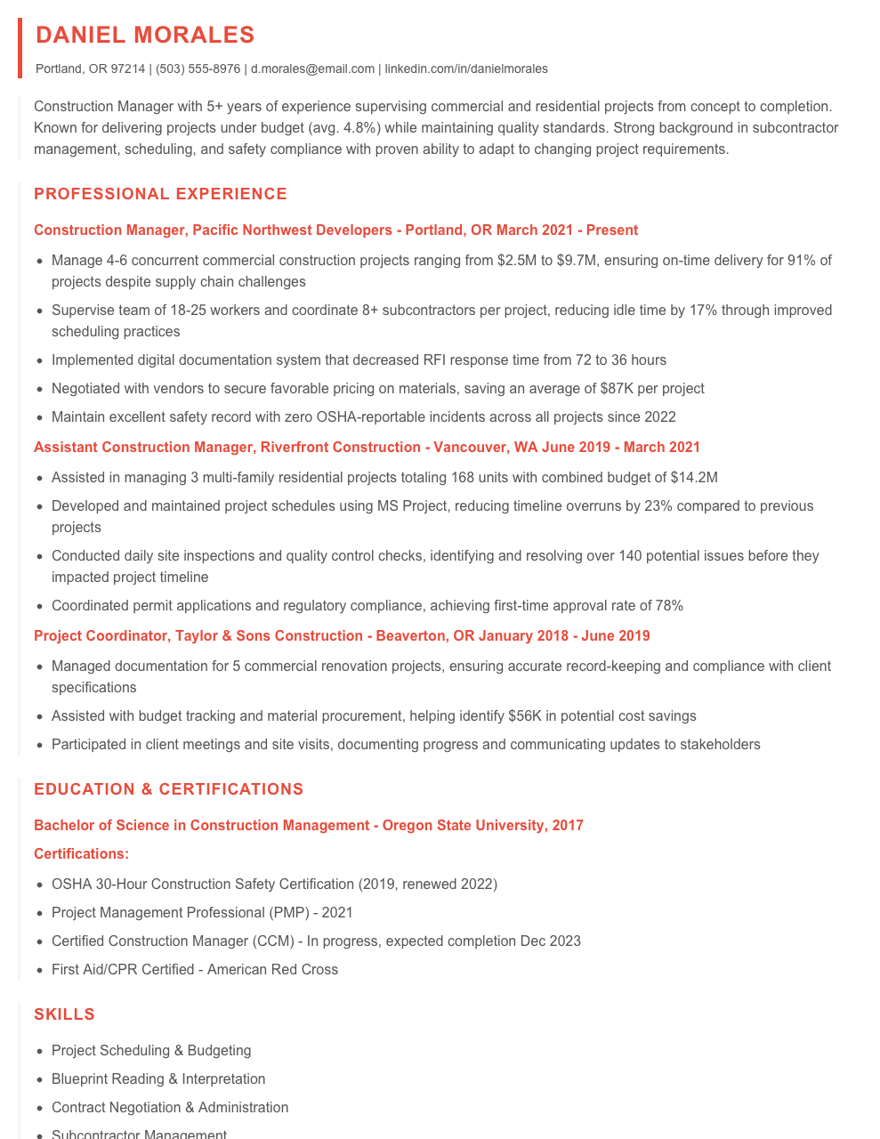 Construction Manager Resume Examples & Templates 2025 - Resume.AI
