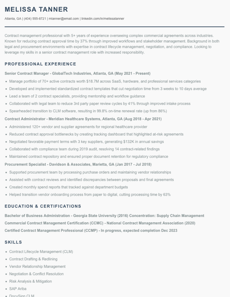 Contract Manager Resume Examples & Templates 2025 - Resume.AI
