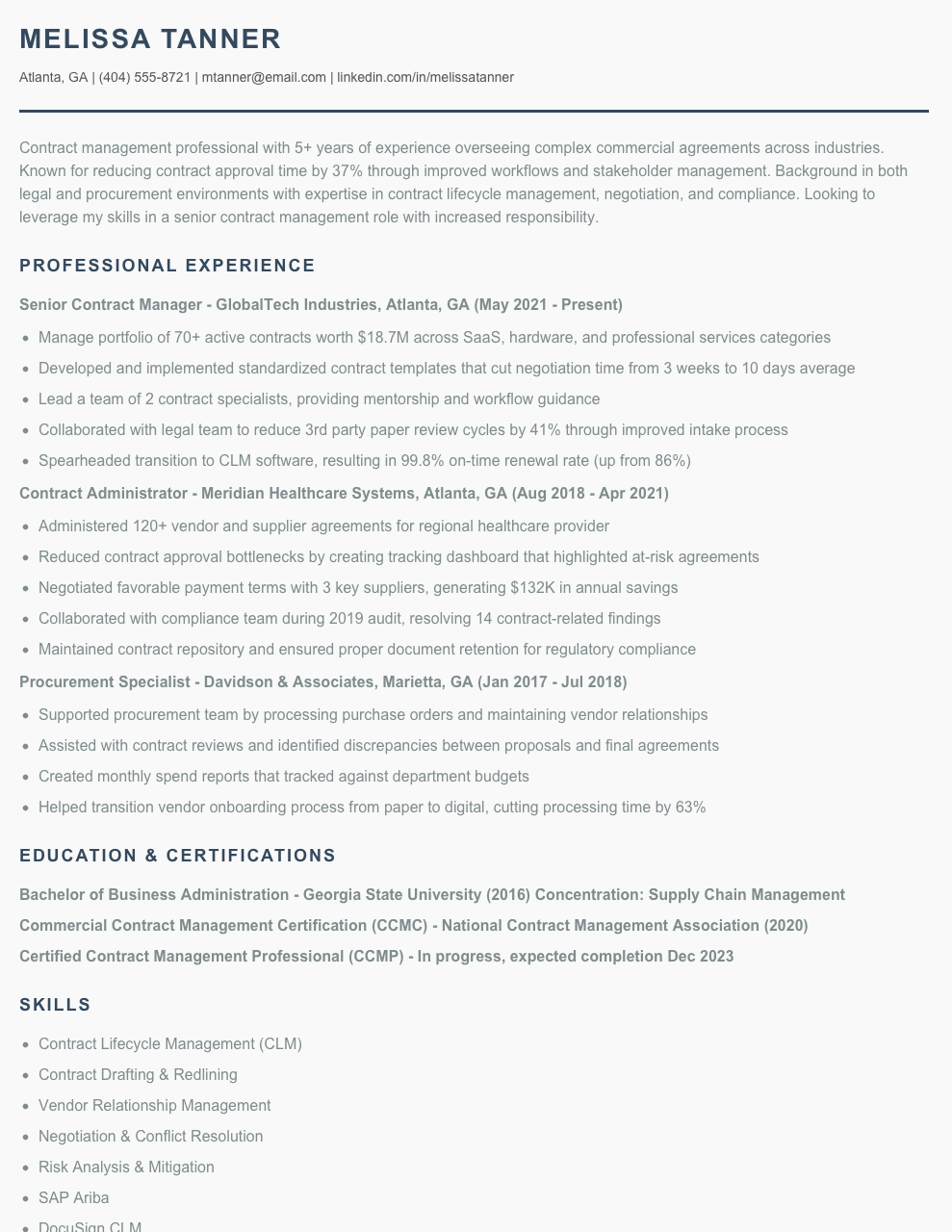 Contract Manager Resume Examples & Templates 2025 - Resume.AI