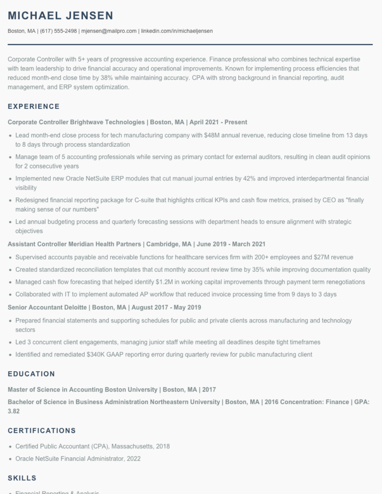 Corporate Controller Resume Examples & Templates 2025 - Resume.AI