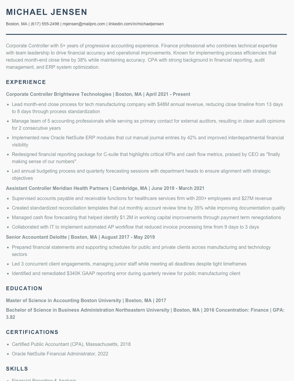 Corporate Controller Resume Examples & Templates 2025 - Resume.AI