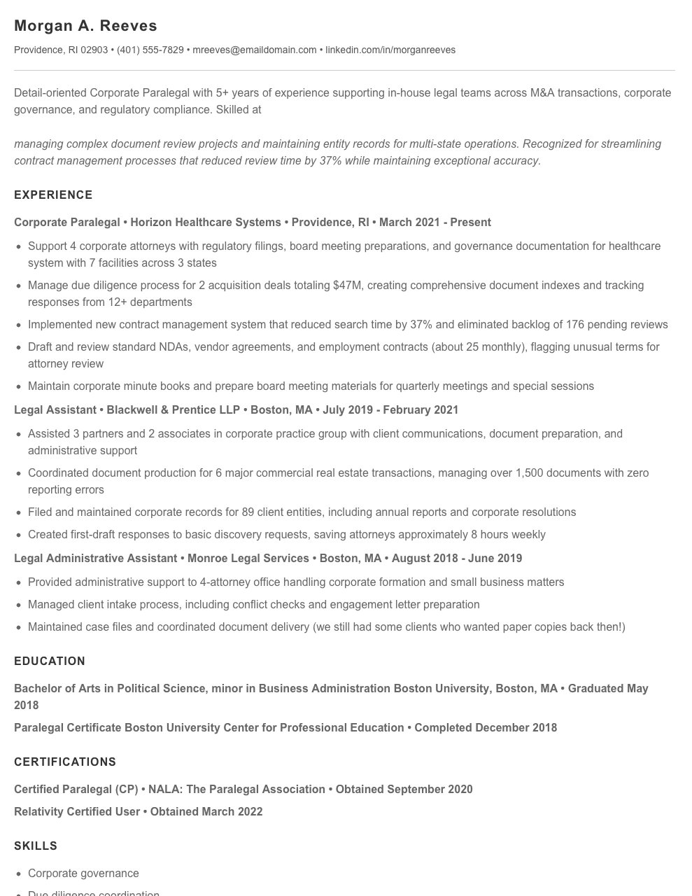 Corporate Paralegal Resume Examples & Templates 2025 - Resume.AI