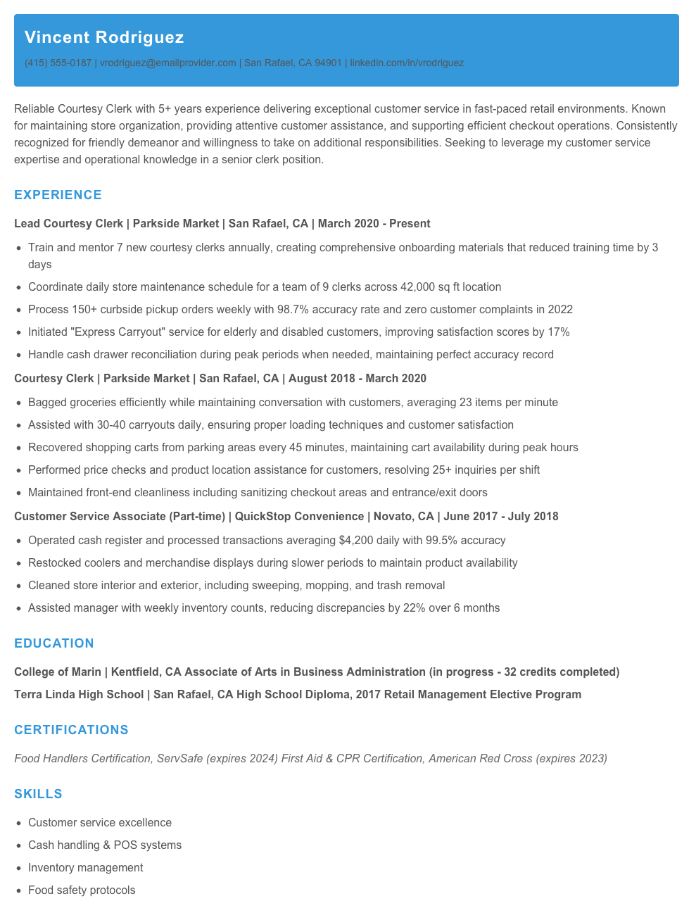 Courtesy Clerk Resume Examples & Templates 2025 - Resume.AI