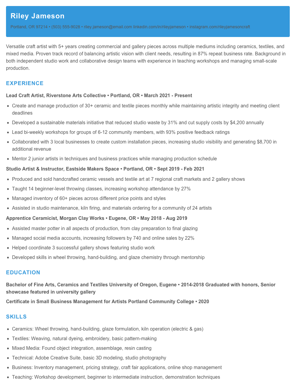 Craft Artist Resume Examples & Templates 2025 - Resume.AI