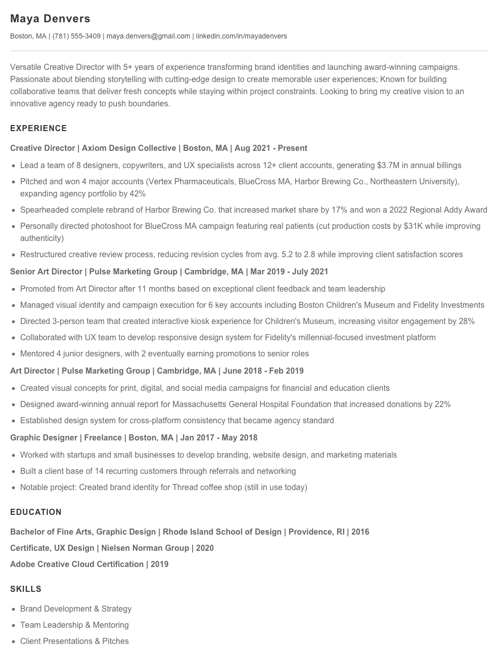 Creative Director Resume Examples & Templates 2025 - Resume.AI
