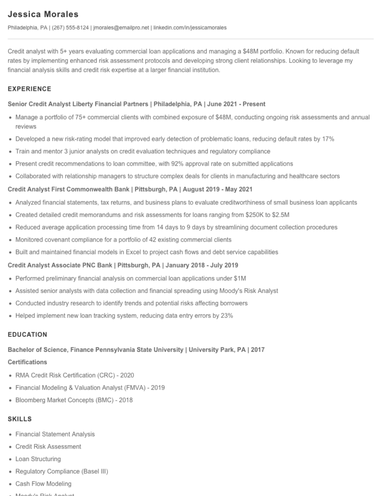 Credit Analyst (Senior) Resume Examples & Templates 2025 - Resume.AI