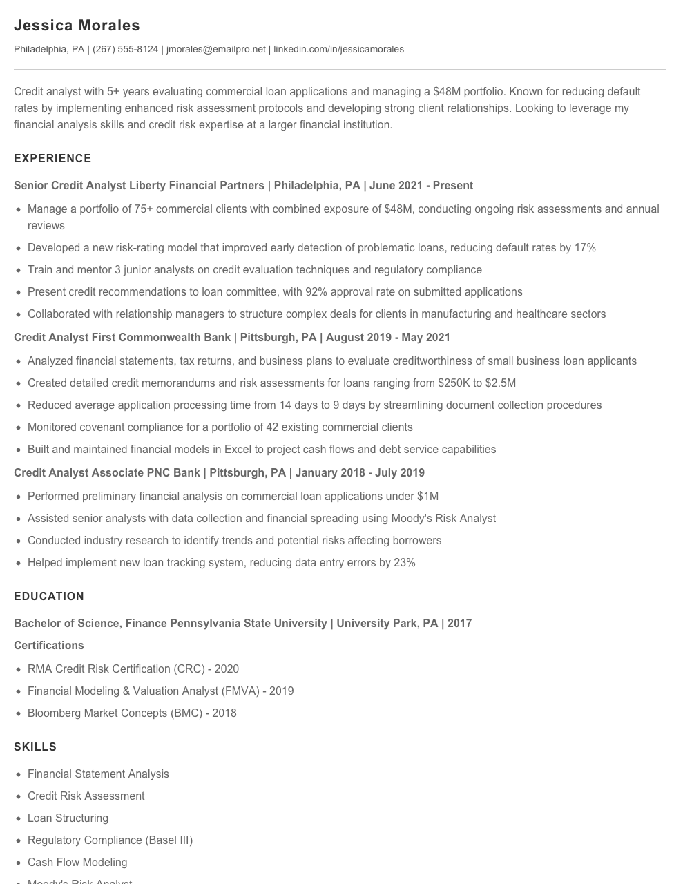 Credit Analyst (Senior) Resume Examples & Templates 2025 - Resume.AI